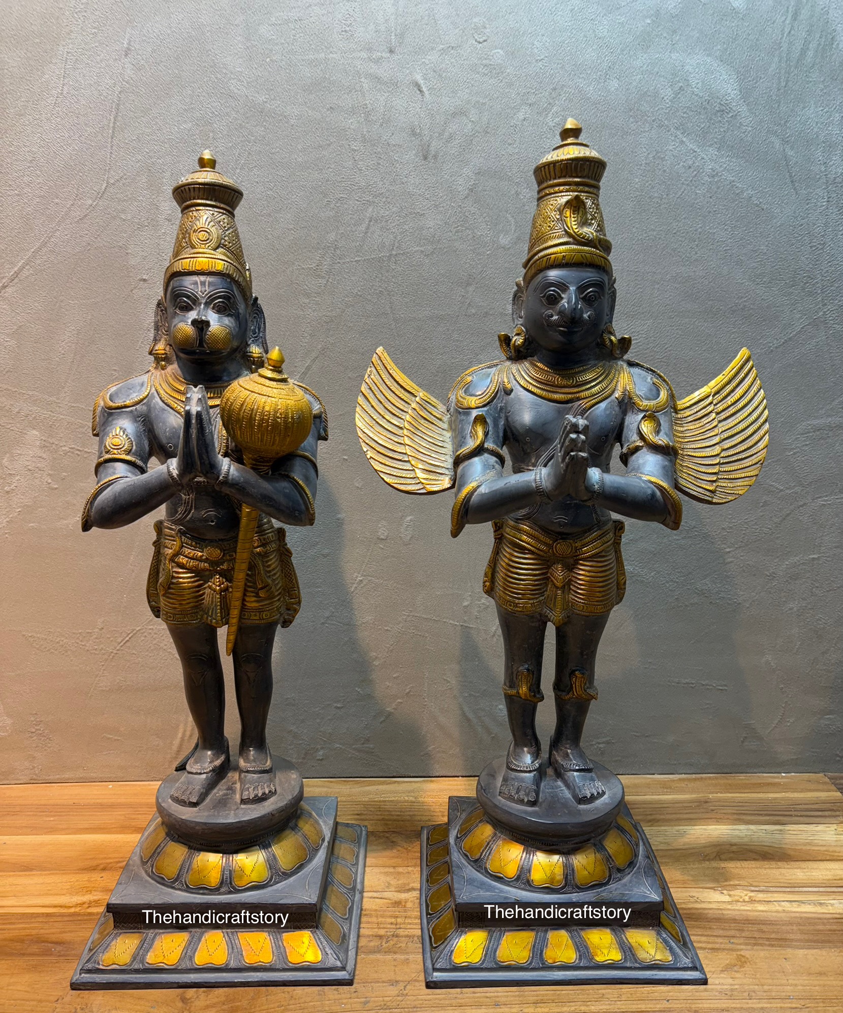 Hanuman & Garuda Brass Statue Set – Golden & Black Vintage Finish for ...